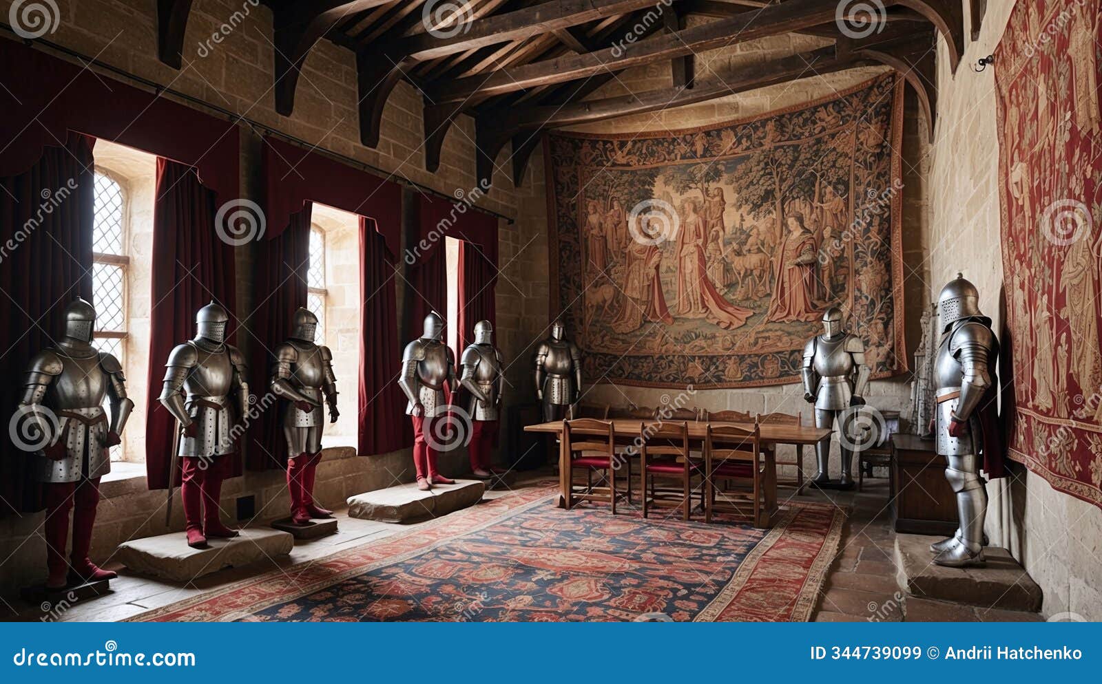 Historical Image Of A Medieval Castle Interior With Tapestries And ...