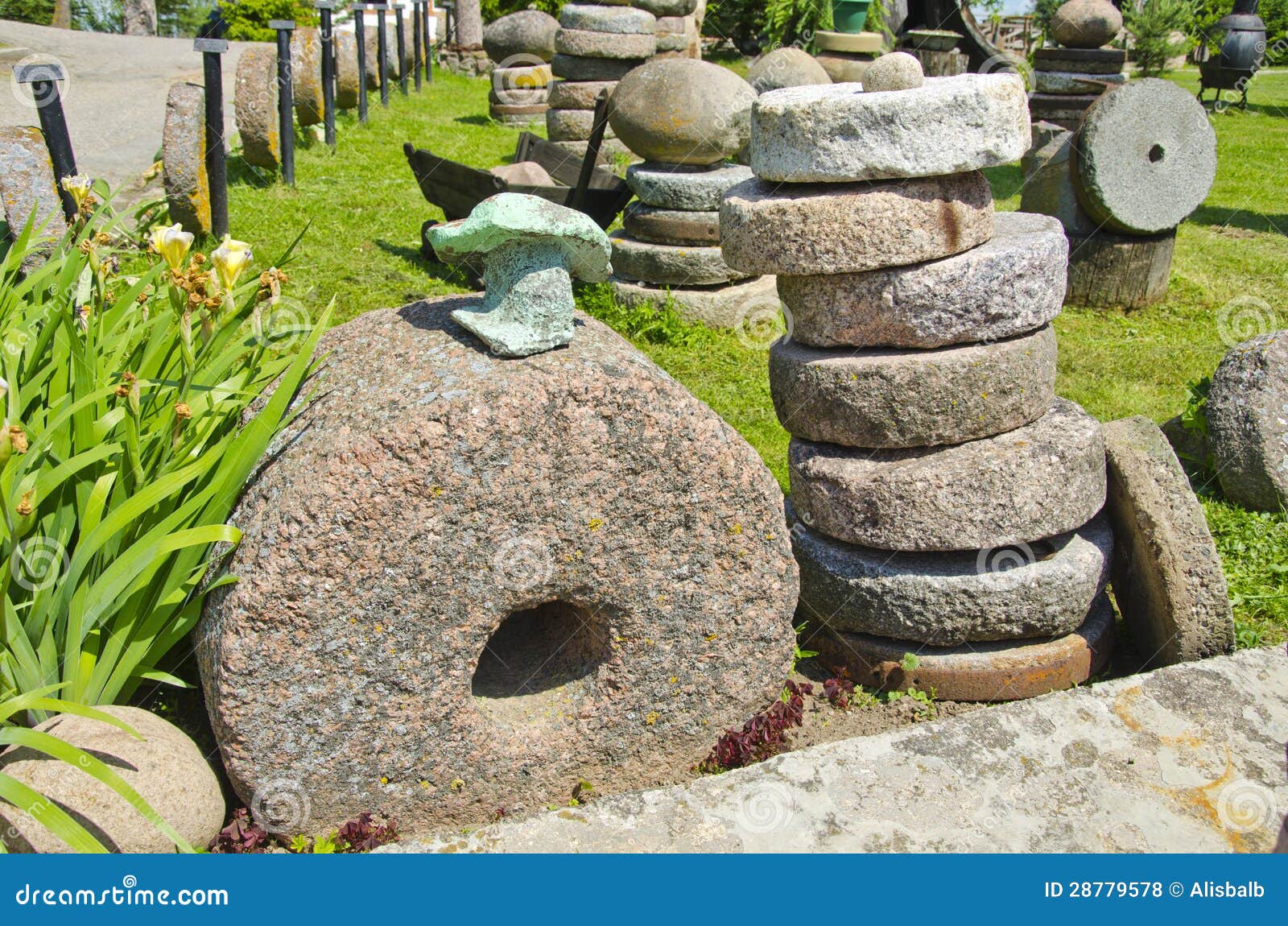 Historical Millstone Collection in Farm Stock Photo - Image of rural ...