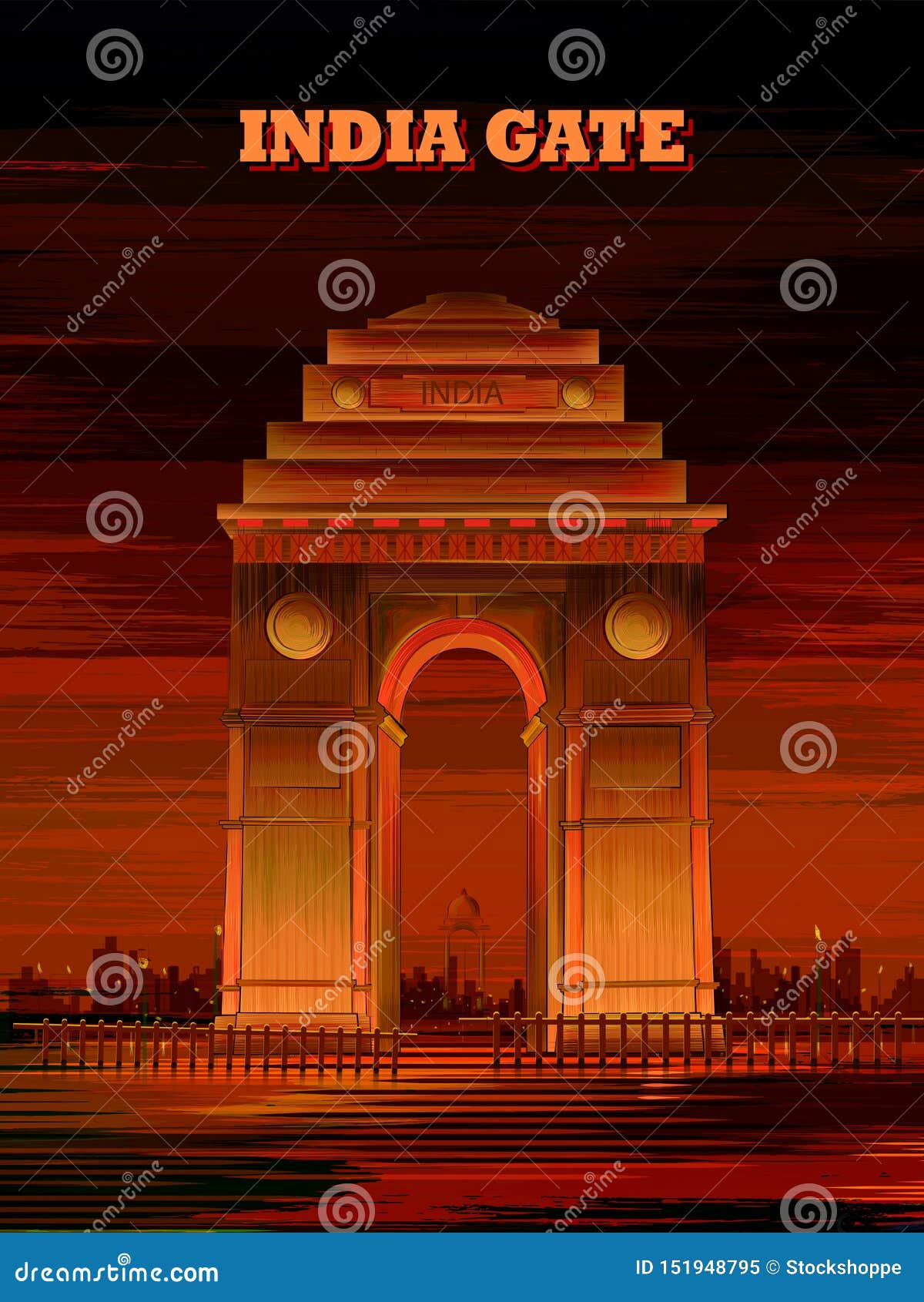 Historical Monument India Gate in Delhi Stock Vector - Illustration of ...