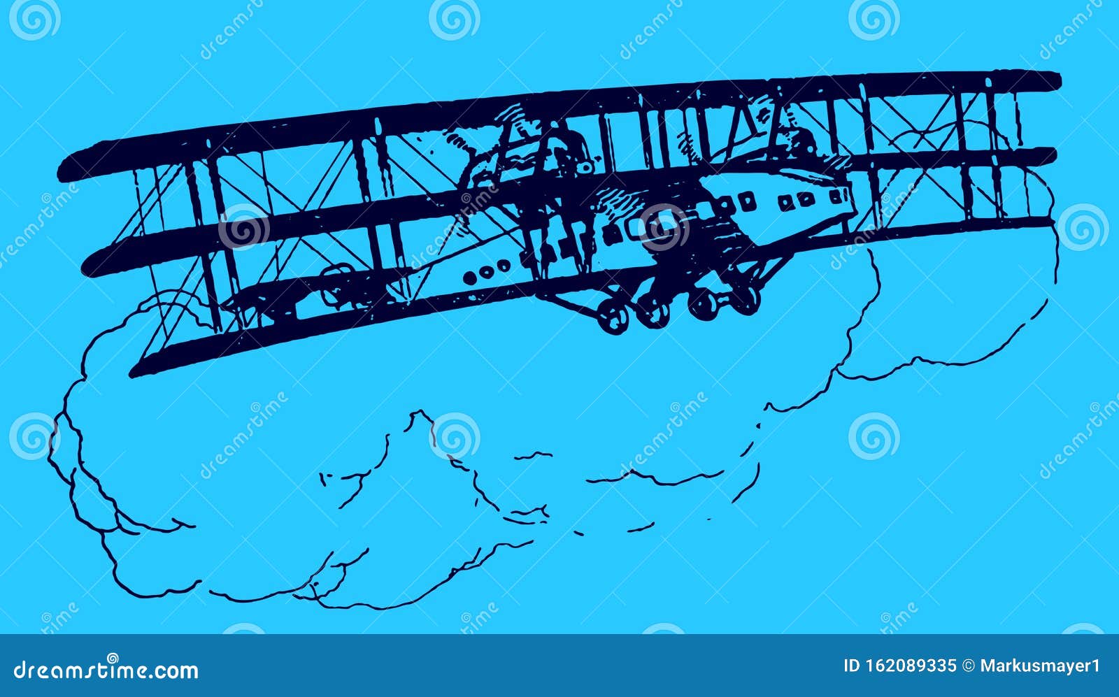 Historic Triplane Aircraft Flying In Front Of A Cloudy Sky On A Blue ...