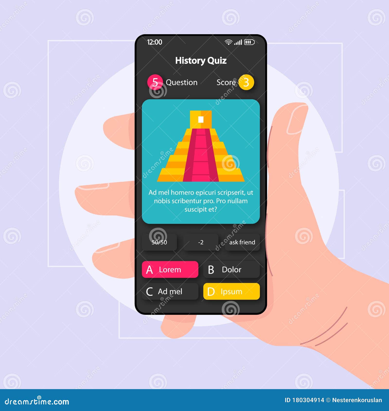 Historical Quiz Smartphone Interface Vector Template. Mobile App Page ...