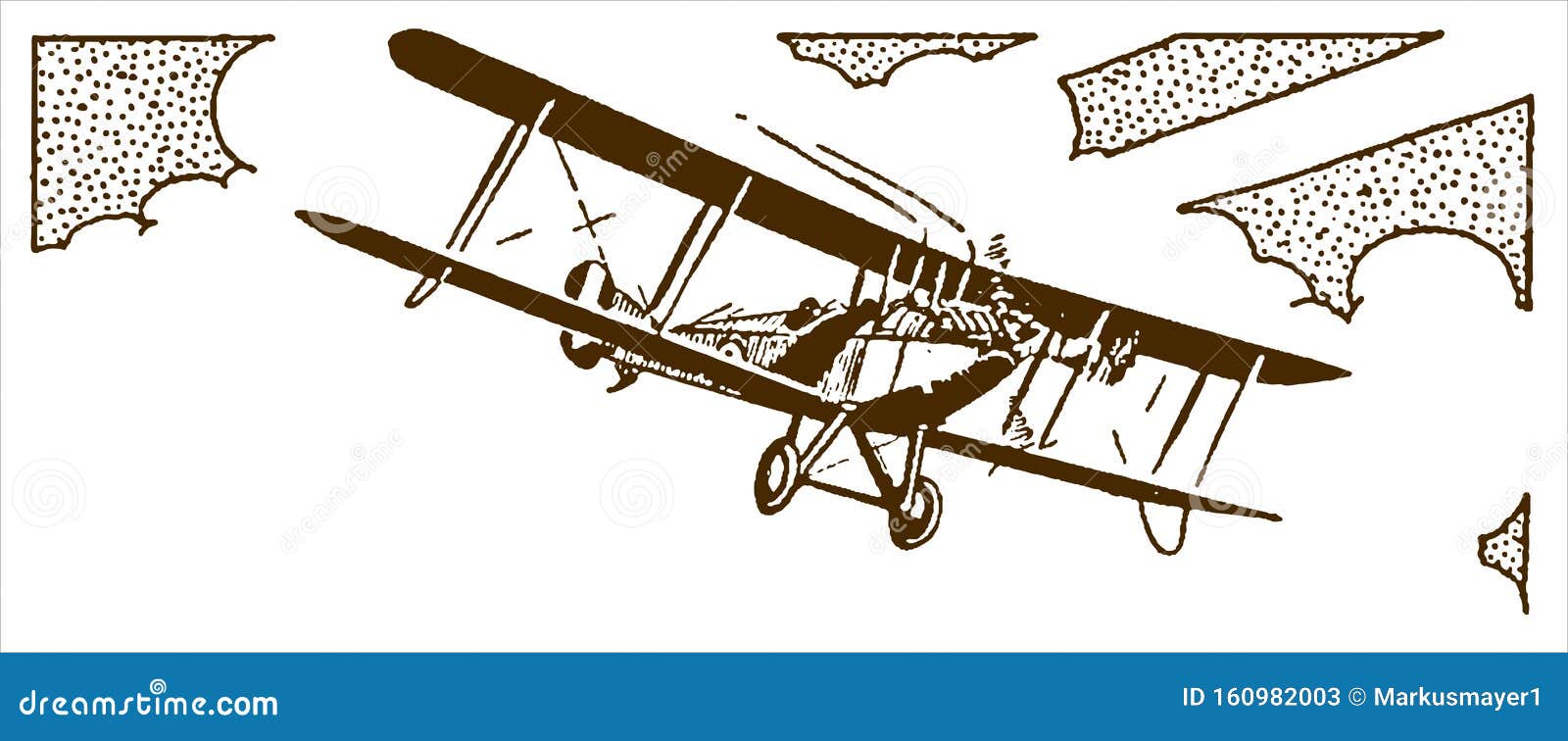 Historical Single-engine Biplane Aircraft Flying in Front of a Cloudy ...