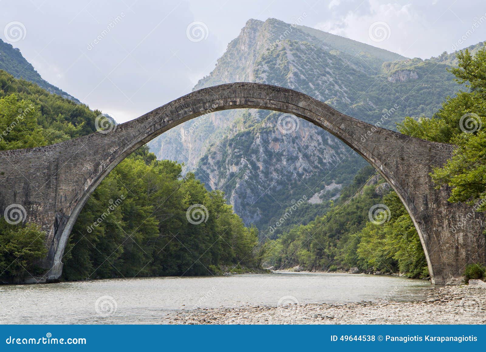 Historical Stone Bridge of Plaka in Greece Stock Photo - Image of ...