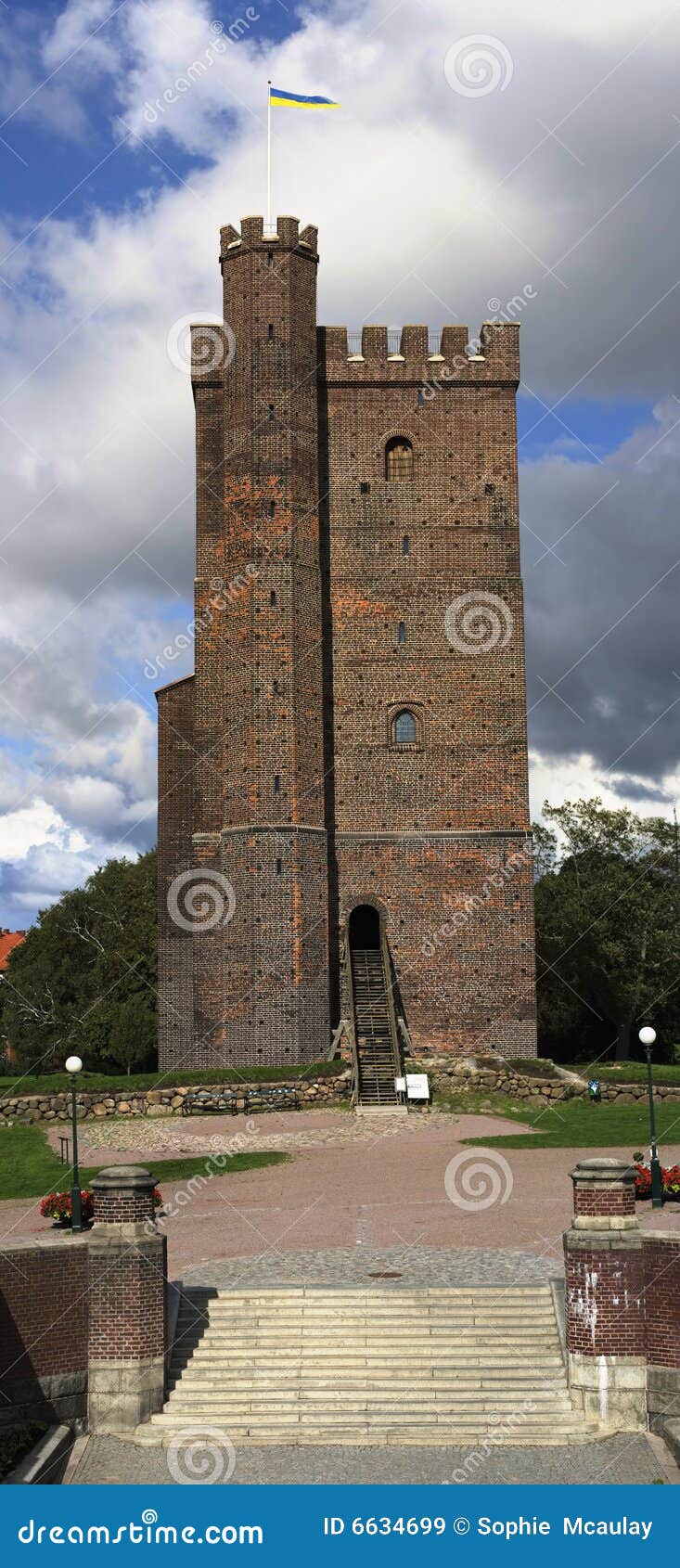 Historical Tower in Helsingborg, Sweden Stock Image - Image of flag ...