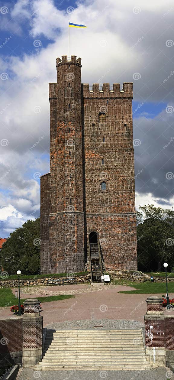 Historical Tower in Helsingborg, Sweden Stock Image - Image of flag ...