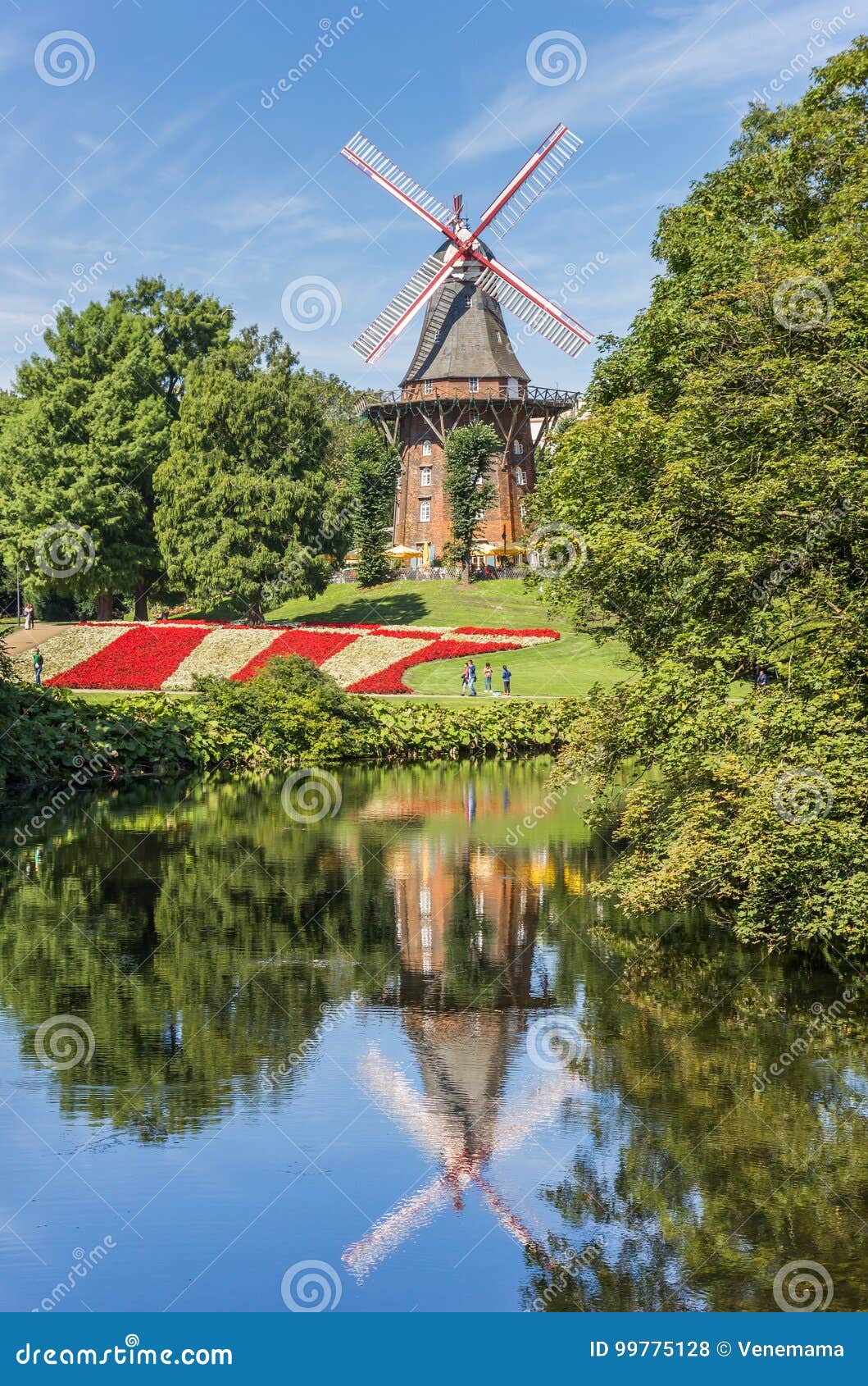 Historical Windmill with Reflection in the Water in Bremen Editorial ...