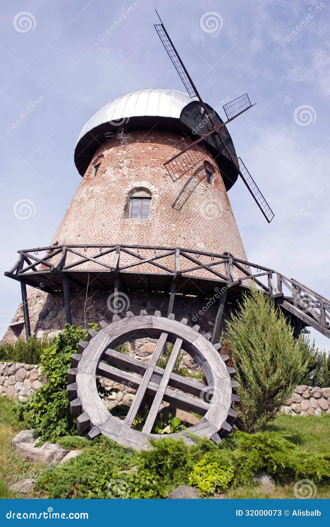 Historical Windmill and Wooden Wheel Stock Image - Image of vintage ...