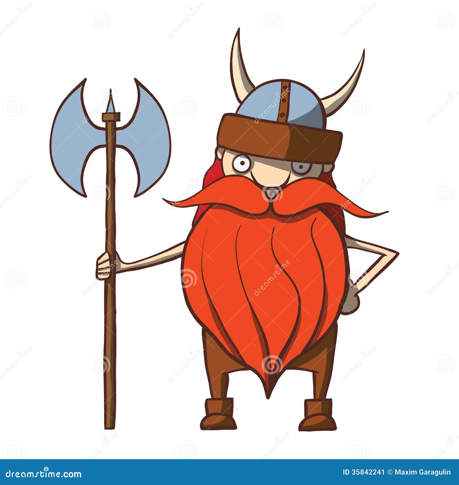 Historieta Divertida Vikingo Con Un Hacha. Vector Ilustración del ...