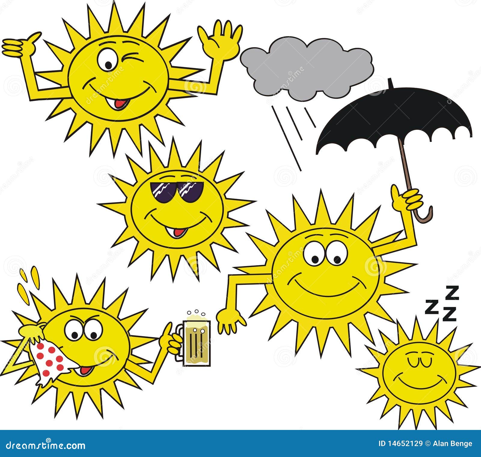 Historieta Sonriente Del Símbolo Del Sol Stock de ilustración ...