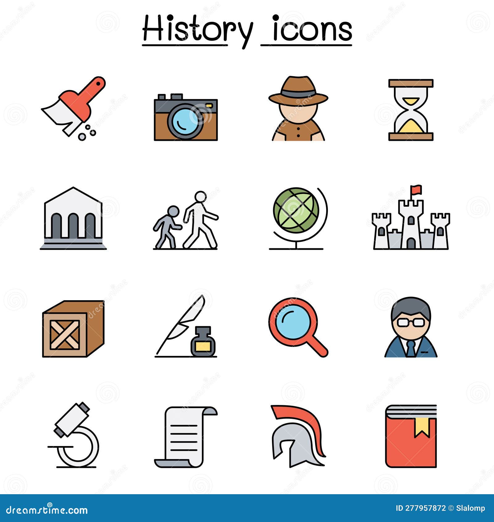 History and Archeology Color Line Icon Set Vector Illustration Graphic ...
