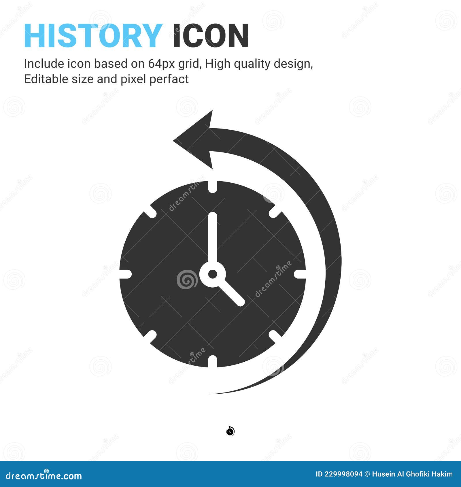 History, Clock, Time Vector Icon with Solid Style Isolated on White ...