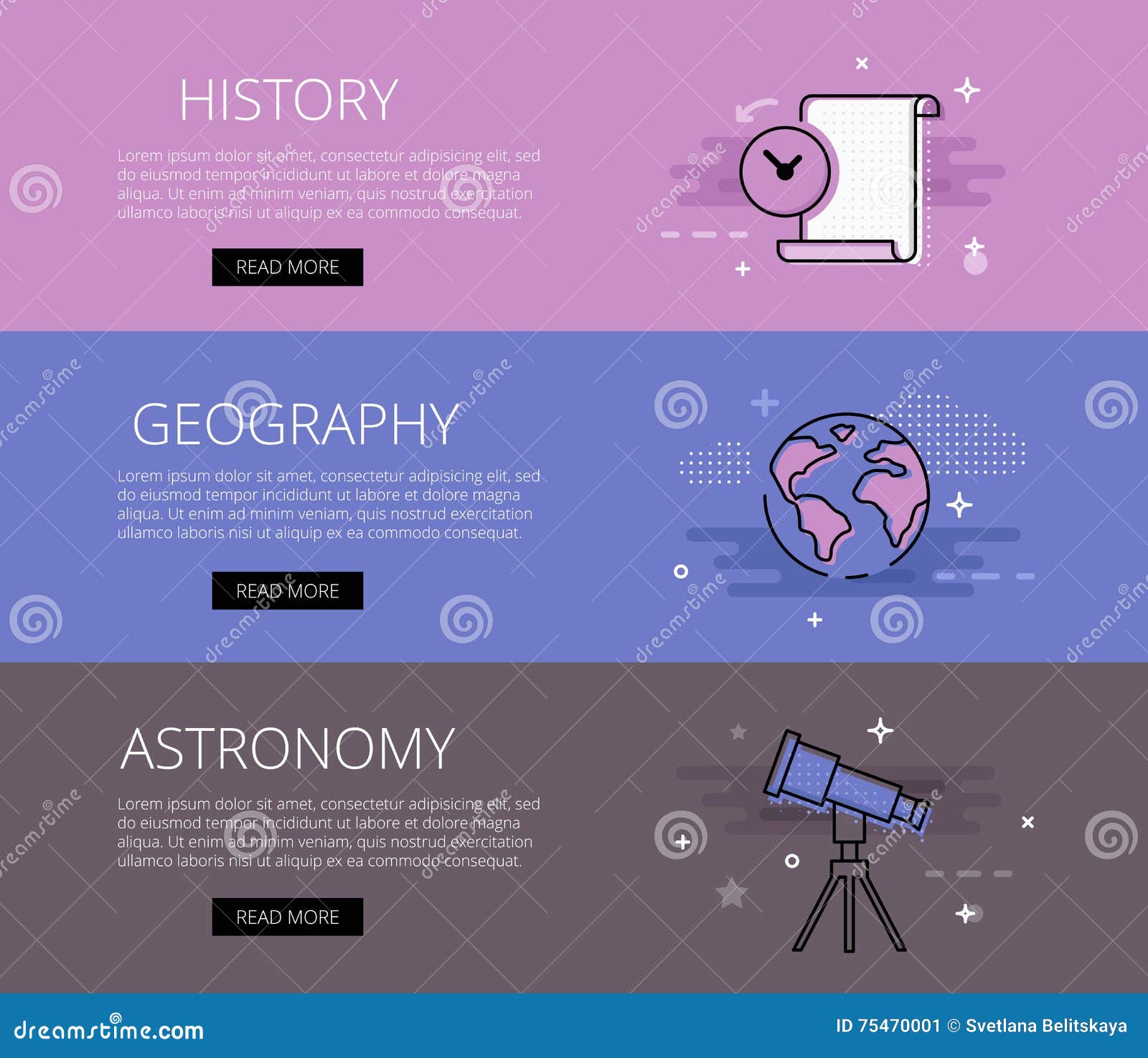 History. Geography. Astronomy. Vector Banners Template Set Stock ...