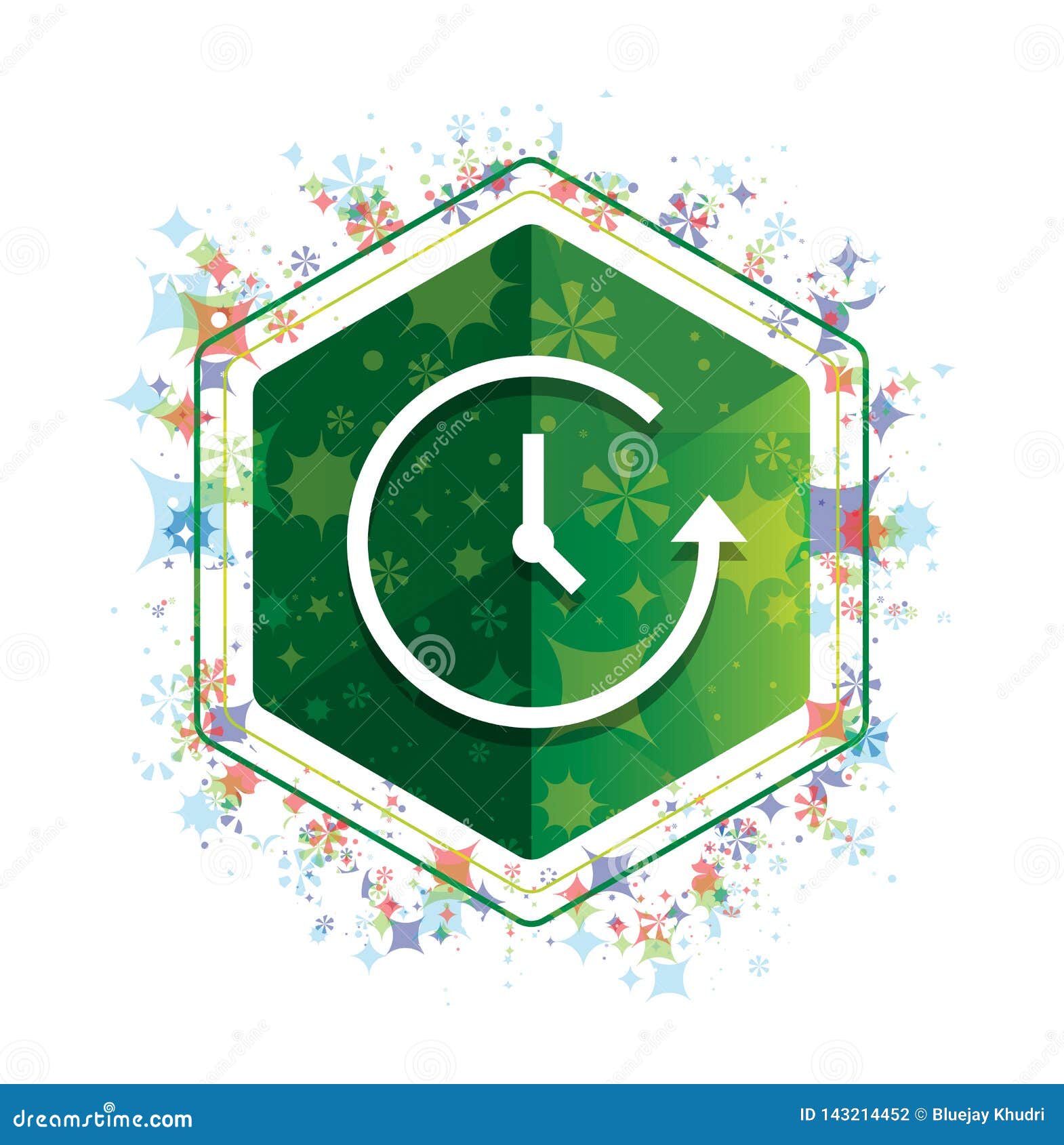 History Icon Floral Plants Pattern Green Hexagon Button Stock ...