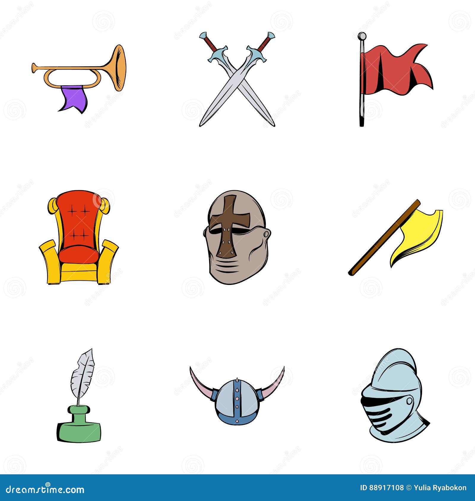 History Icons Set, Cartoon Style Stock Vector - Illustration of history ...