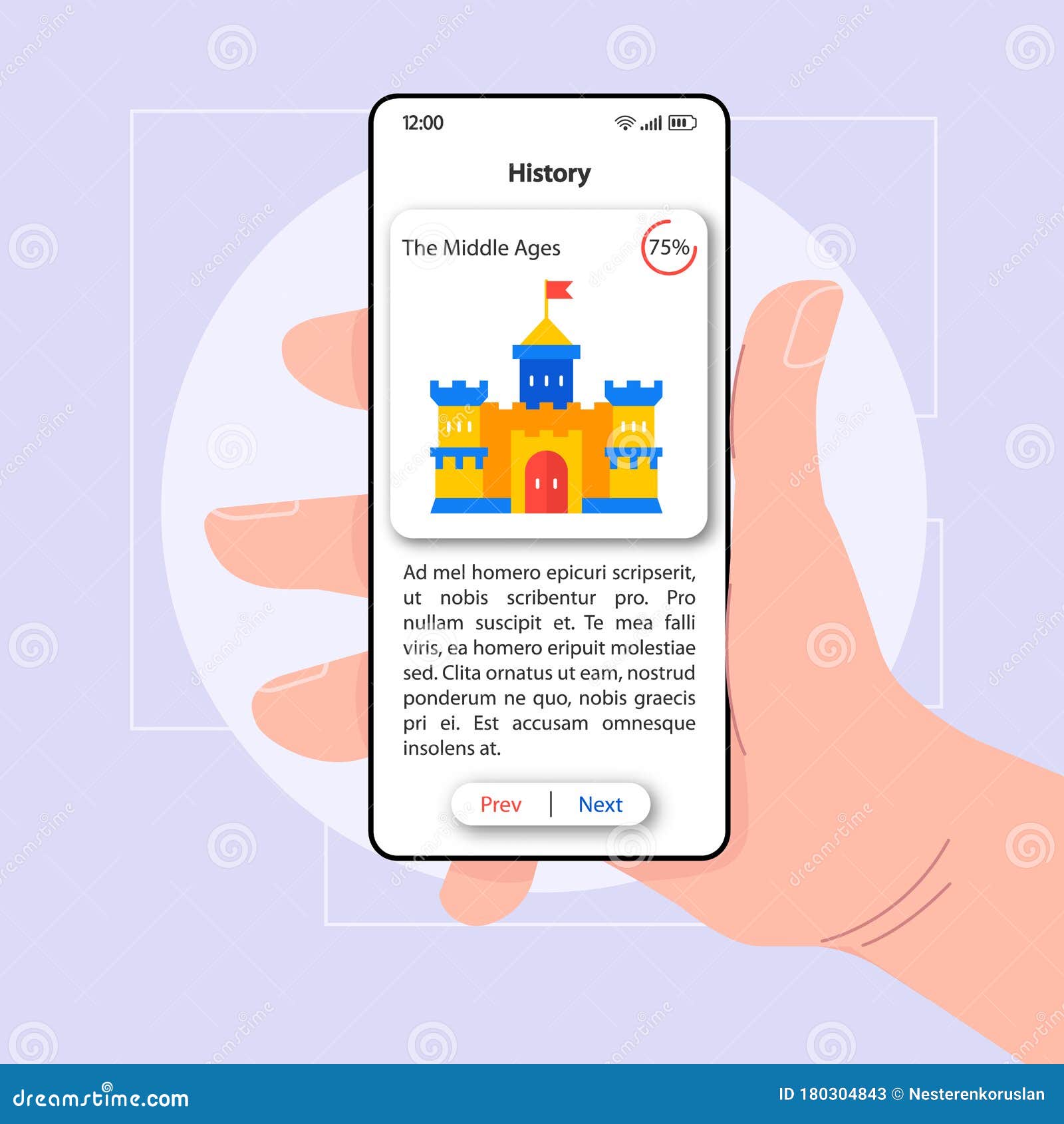 History Knowledge Smartphone Interface Vector Template. Mobile App Page ...