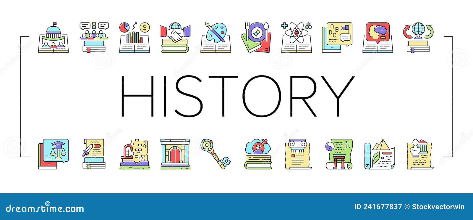 History Learn Educational Lesson Icons Set Vector . Stock Vector ...