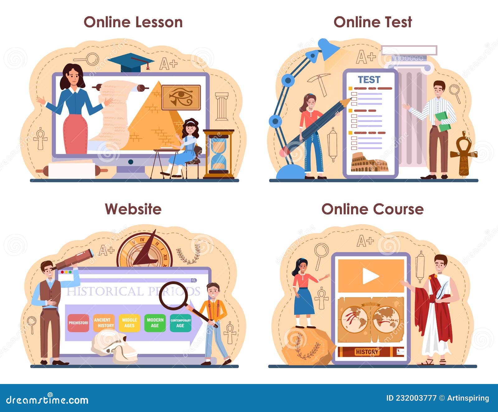 History Lesson Online Service or Platform Set. History School Subject ...