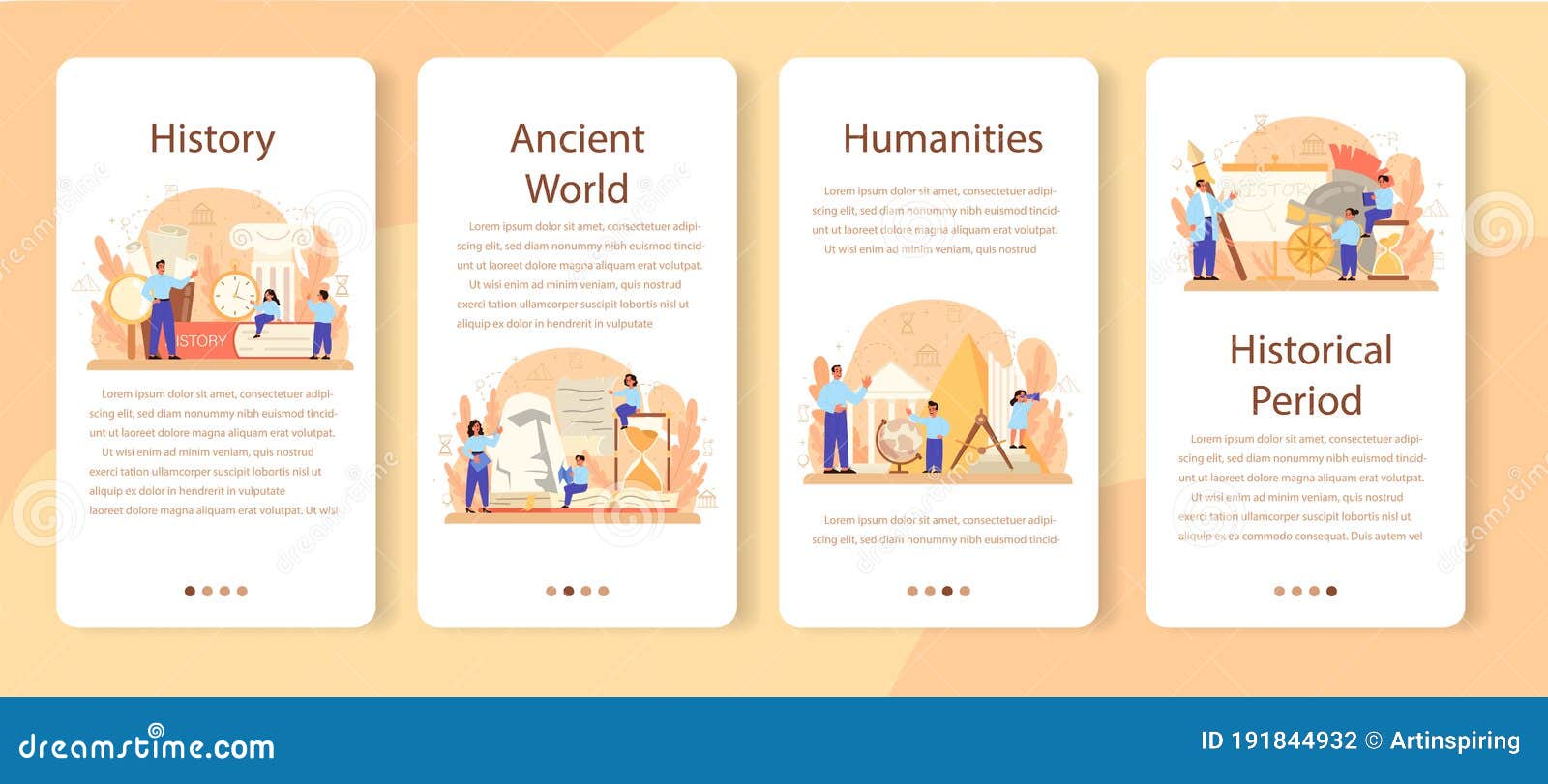 History Mobile Application Banner Set. History School Subject Stock ...