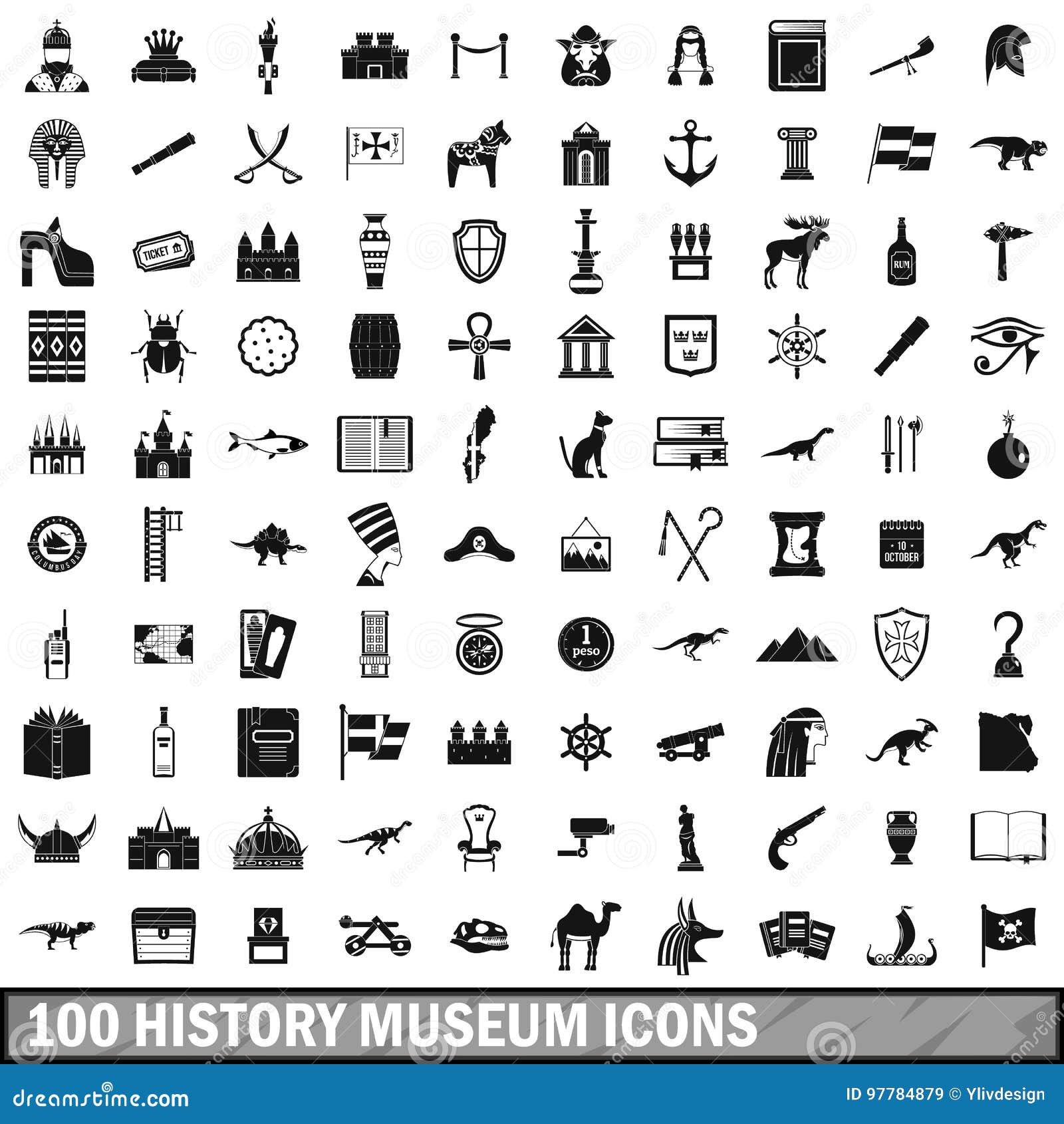 100 History Museum Icons Set, Simple Style Stock Vector - Illustration ...
