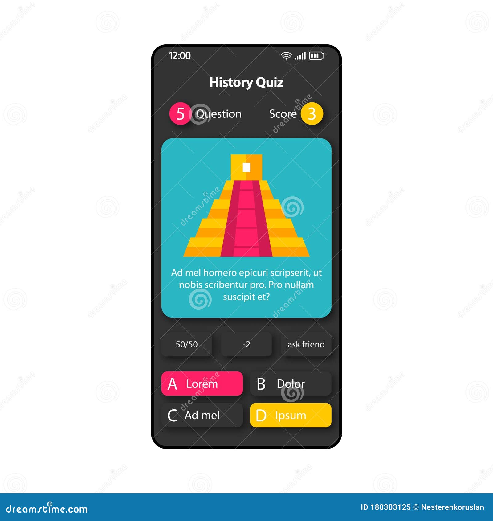 History Test Quiz Smartphone Interface Vector Template. Mobile App Page ... History Test Quiz Smartphone Interface Vector Template. Mobile App Page ...