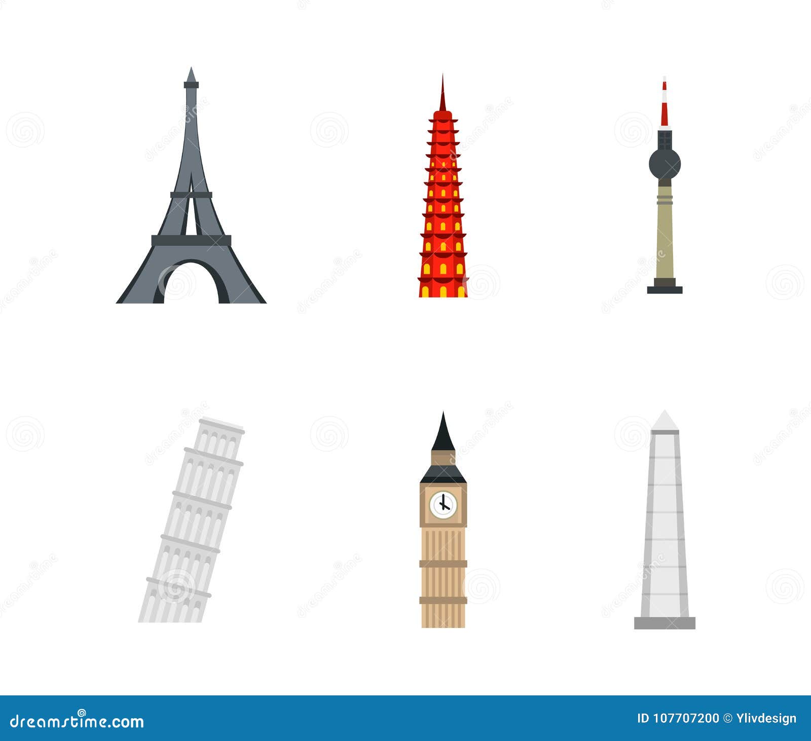History Tower Icon Set, Flat Style Stock Vector - Illustration of ...