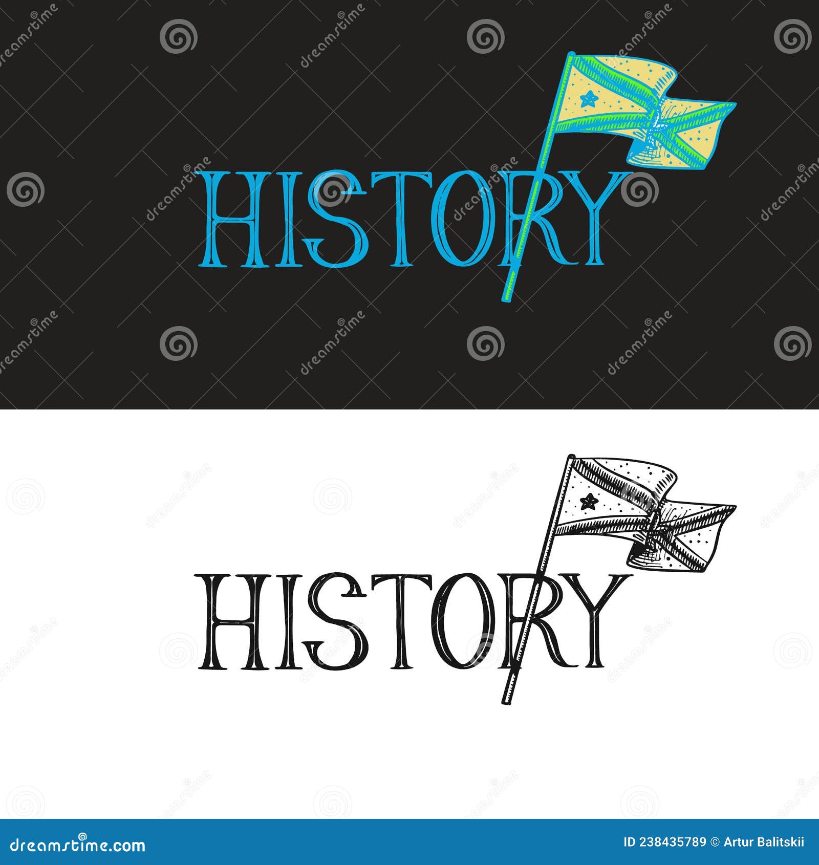 History Typography Header and the Flag. Hand Drawn. History School ...
