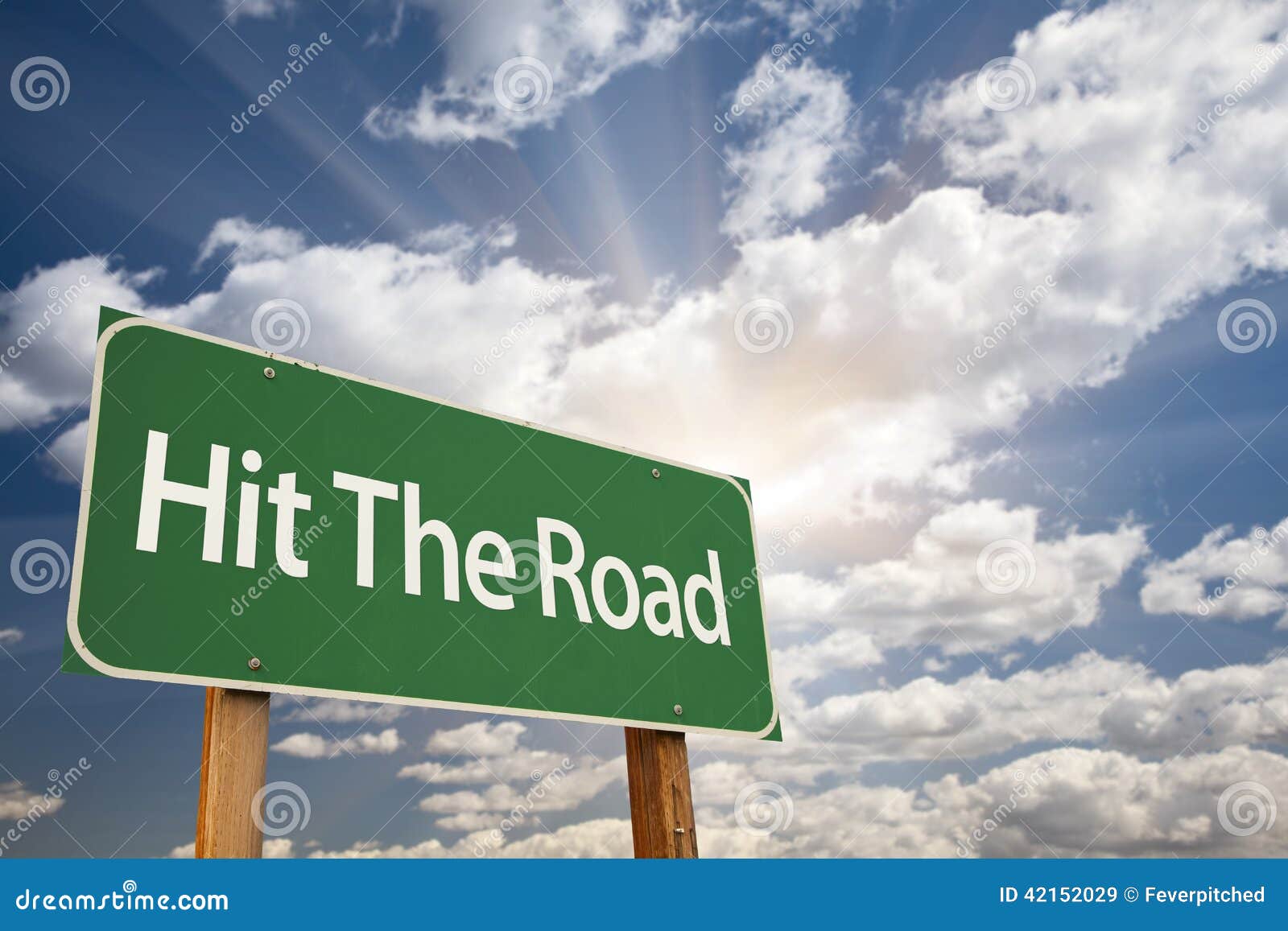 Hit the Road Green Road Sign Stock Image - Image of journey ...