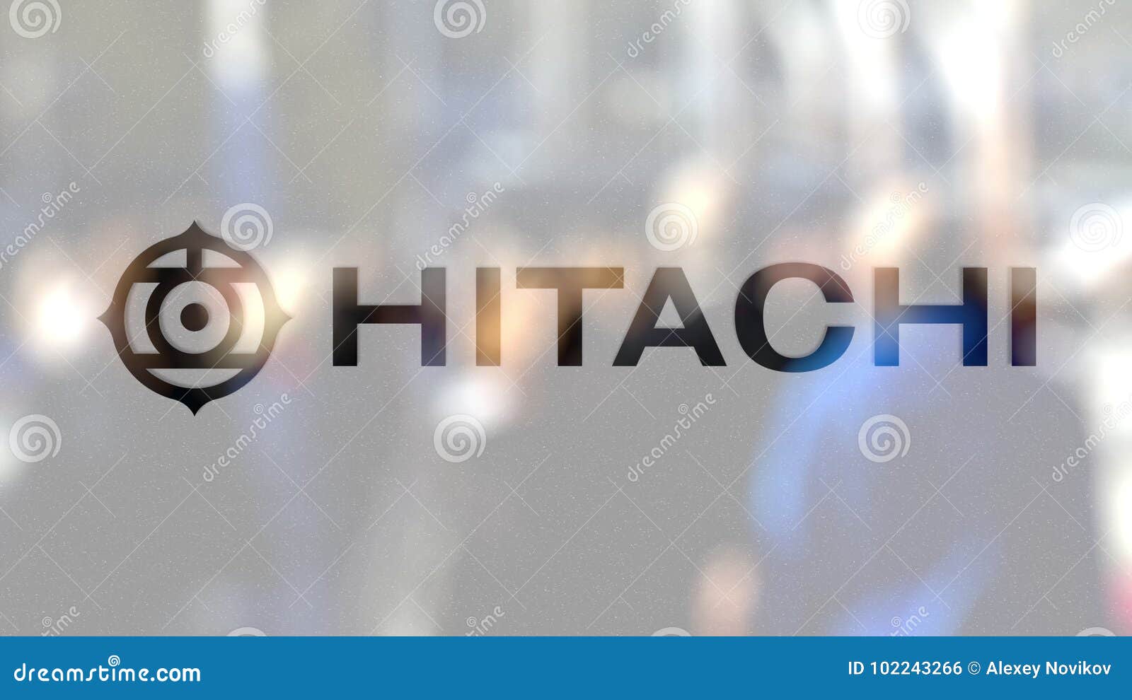 Hitachi Logo on a Glass Against Blurred Crowd on the Steet. Editorial ...