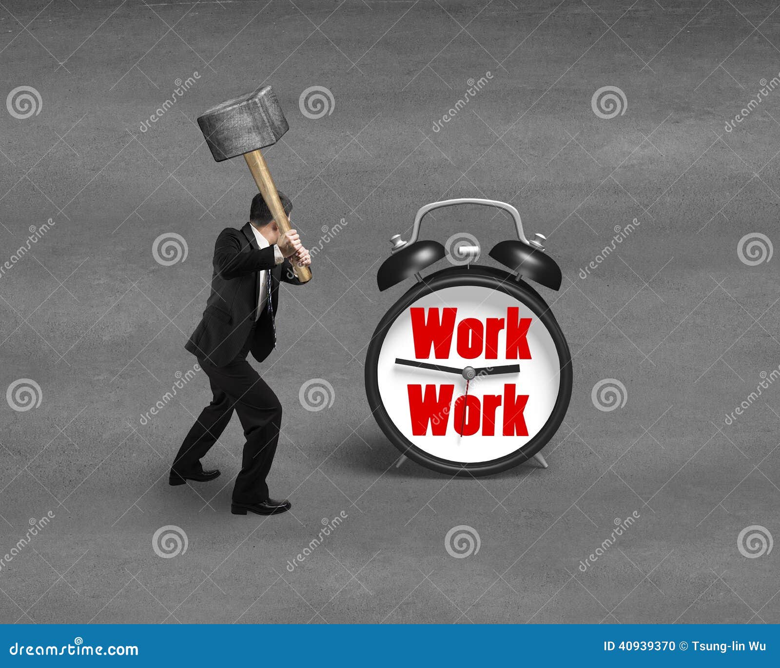 Hitting Alarm Clock with Work Face Stock Photo - Image of creative ...