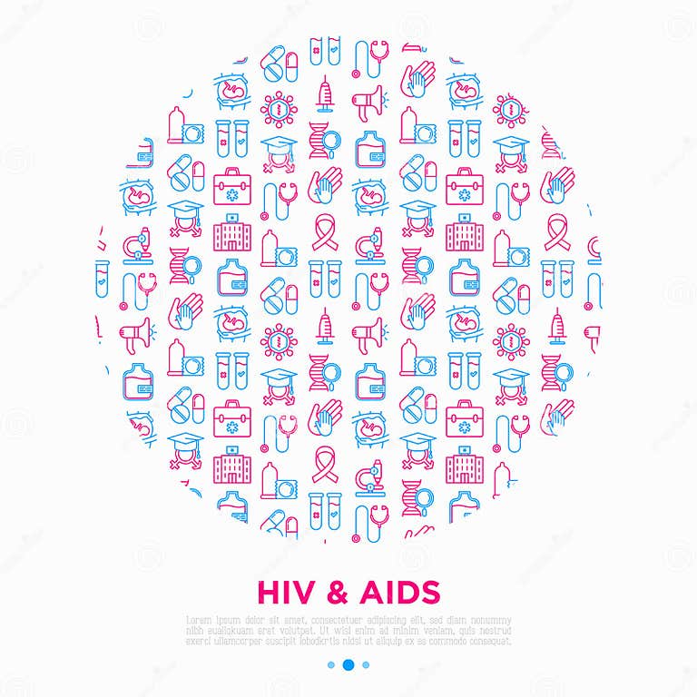 Hiv And Aids Concept In Circle With Thin Line Icon Stock Vector