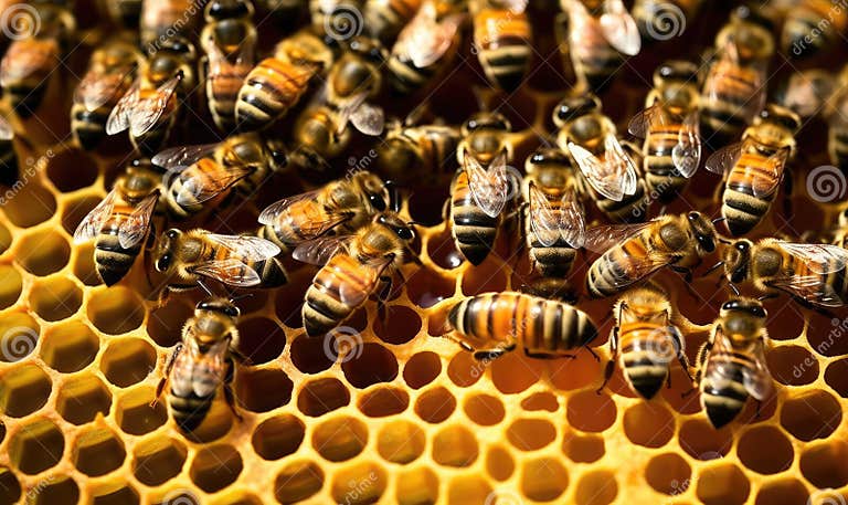 In the Hive, Bees Work Industriously, Crafting Perfect Honeycomb Cells ...