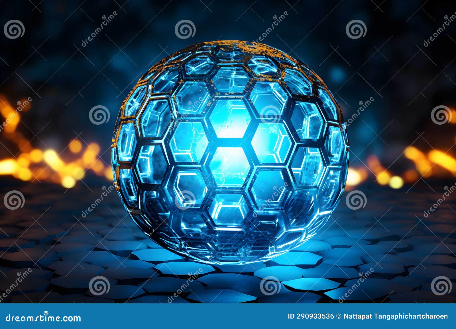 Hive Pattern Wrap Earth Sphere Blue Neon Digital Element, Generated AI ...