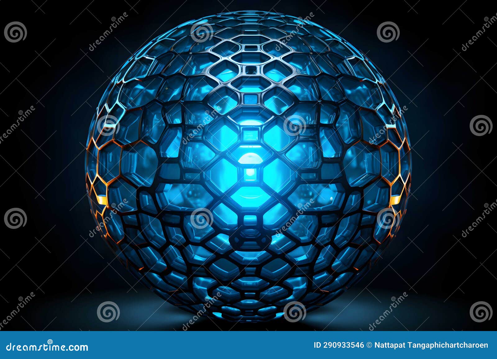 Hive Pattern Wrap Earth Sphere Blue Neon Digital, Generated AI Stock ...