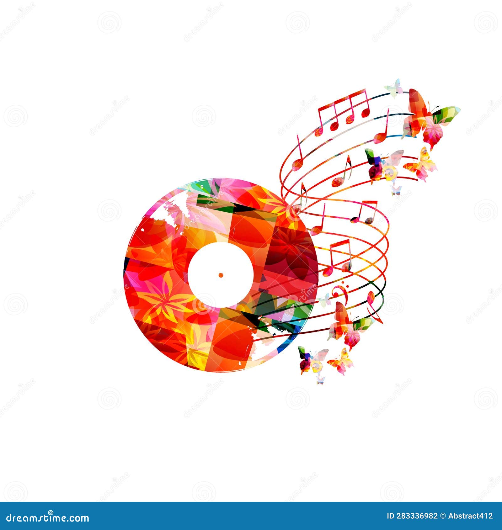 Playful Music Background with Abstract Vinyl LP Record with Musical ...