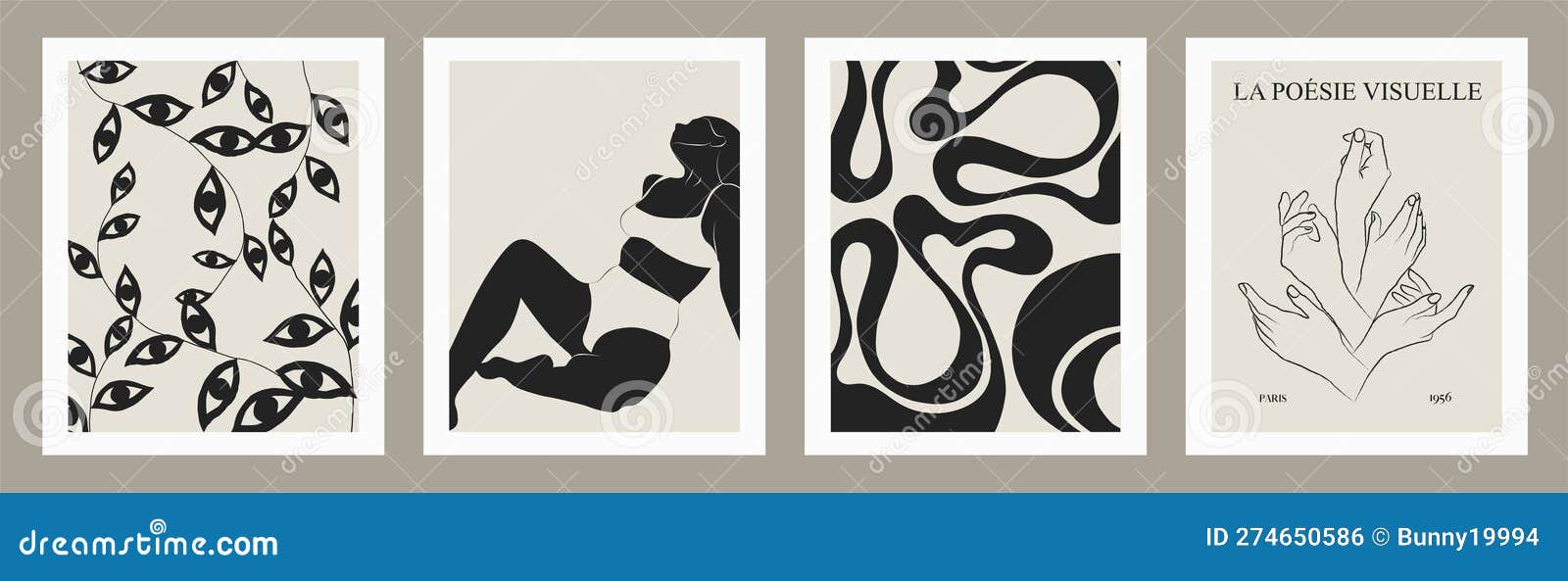 Women Wall Art, Vector Set. Boho Silhouette Art Drawing with Abstract ...