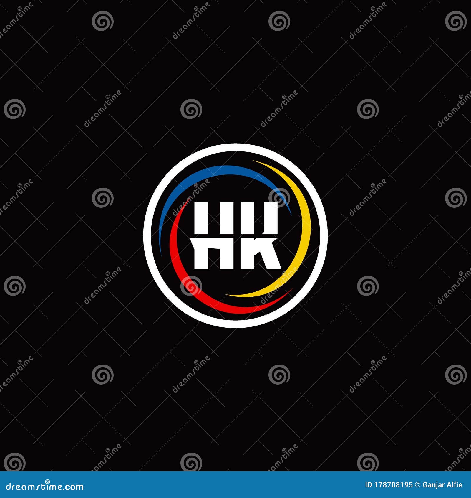 HK Monogram Logo Isolated on Circle Shape with 3 Slash Colors Rounded ...