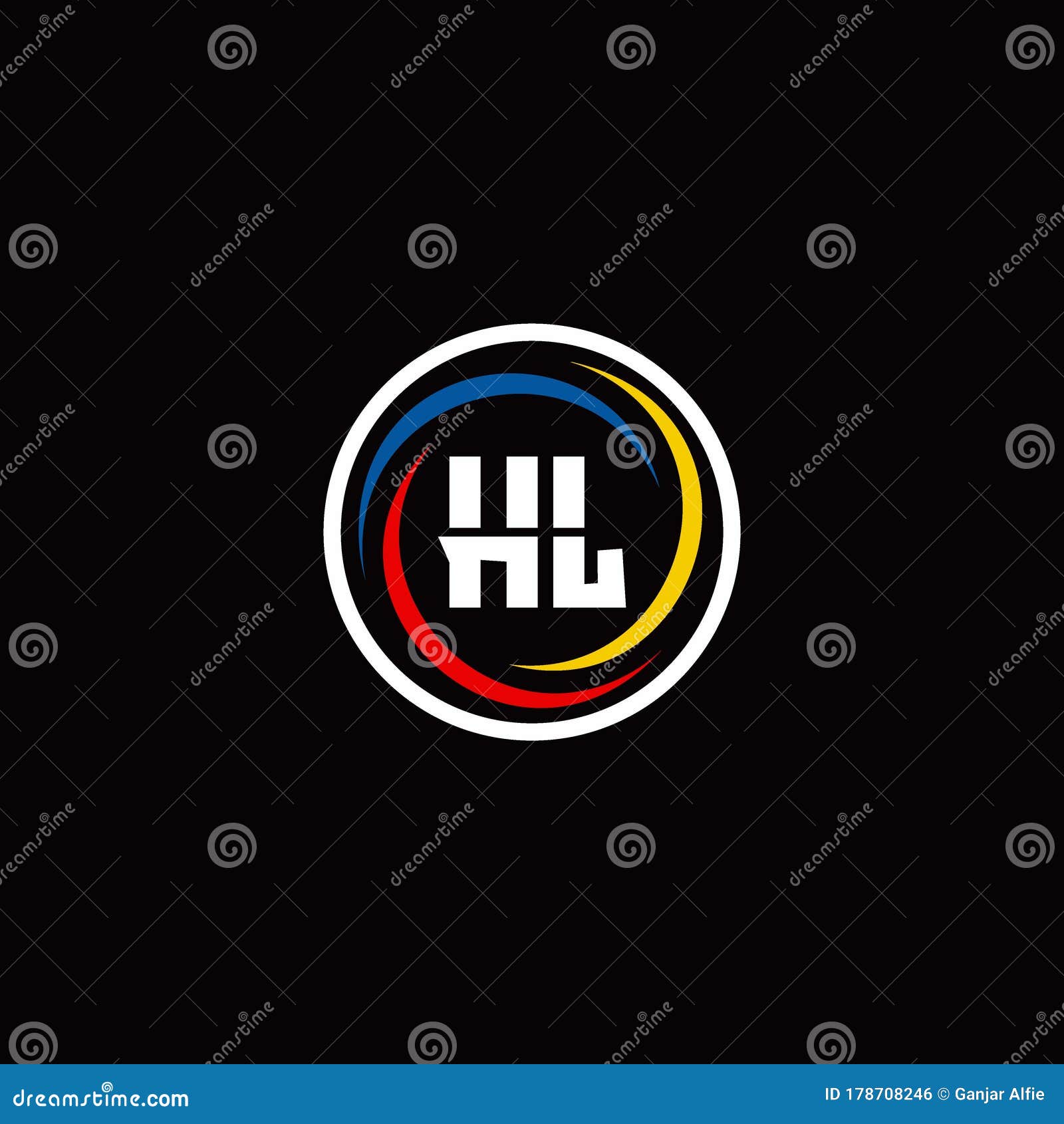 HL Monogram Logo Isolated on Circle Shape with 3 Slash Colors Rounded ...