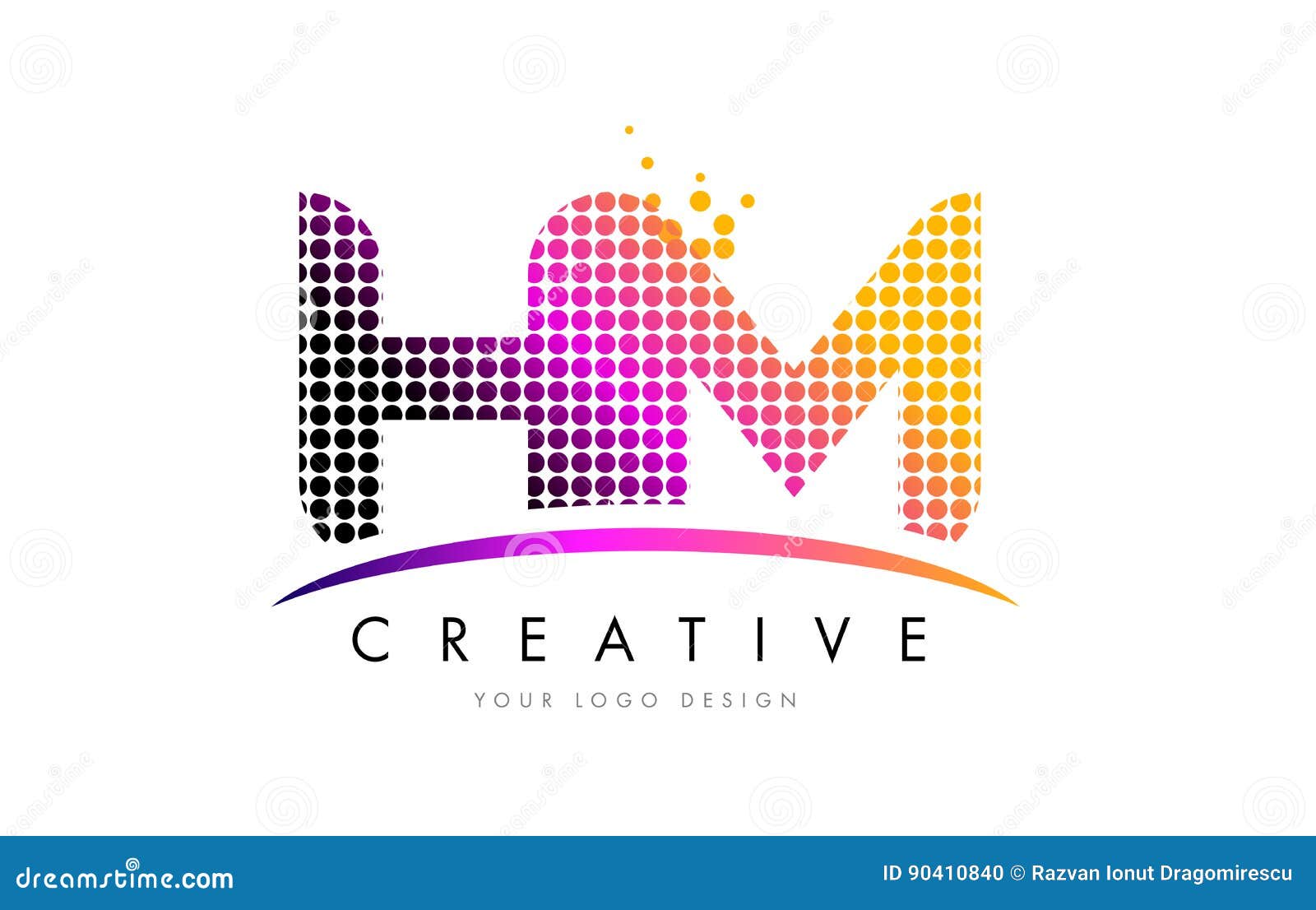 HM H M Letter Logo Design Met Magenta Punten En Swoosh Vector ... HM H M Letter Logo Design Met Magenta Punten En Swoosh Vector ...
