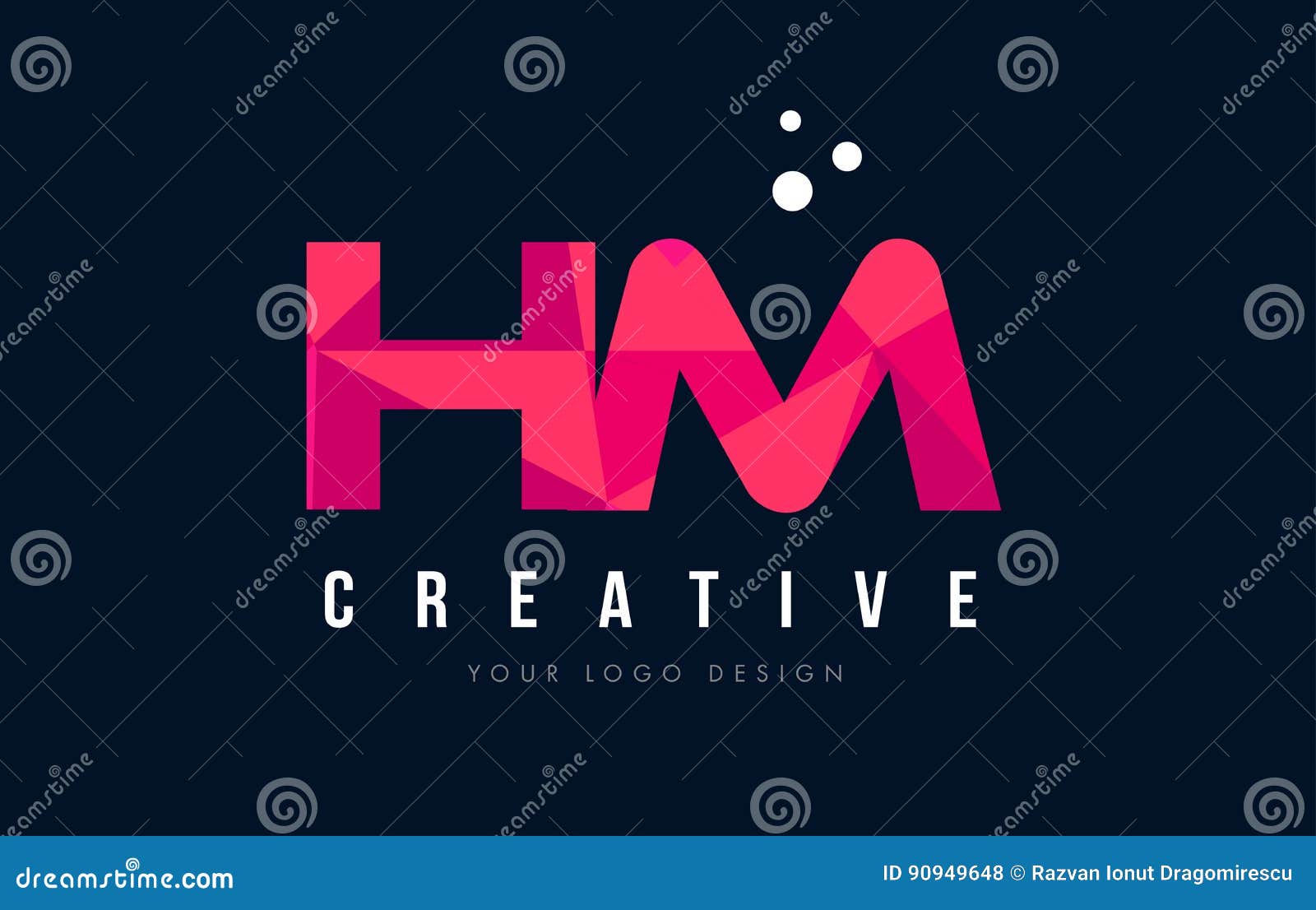 HM H M Letter Logo with Purple Low Poly Pink Triangles Concept Stock ...