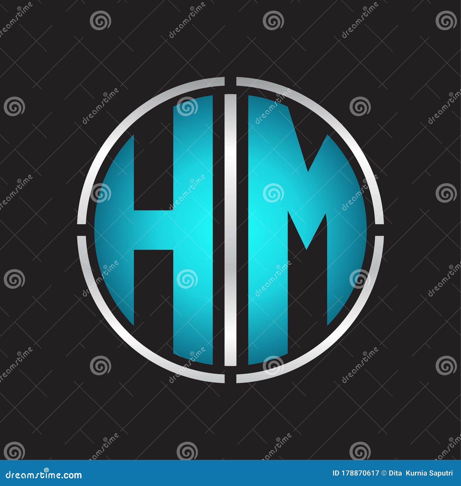 HM Logo Initial with Circle Line Cut Design Template on Blue Colors ...