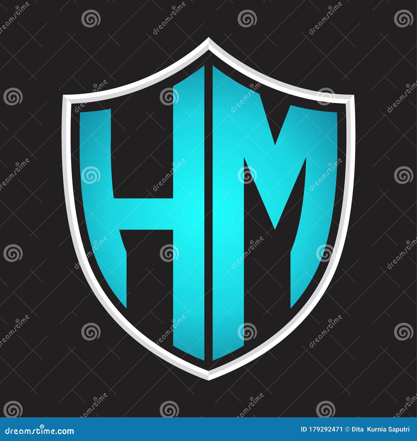 HM Logo Monogram with Shield Shape Isolated Blue Colors on Outline ...