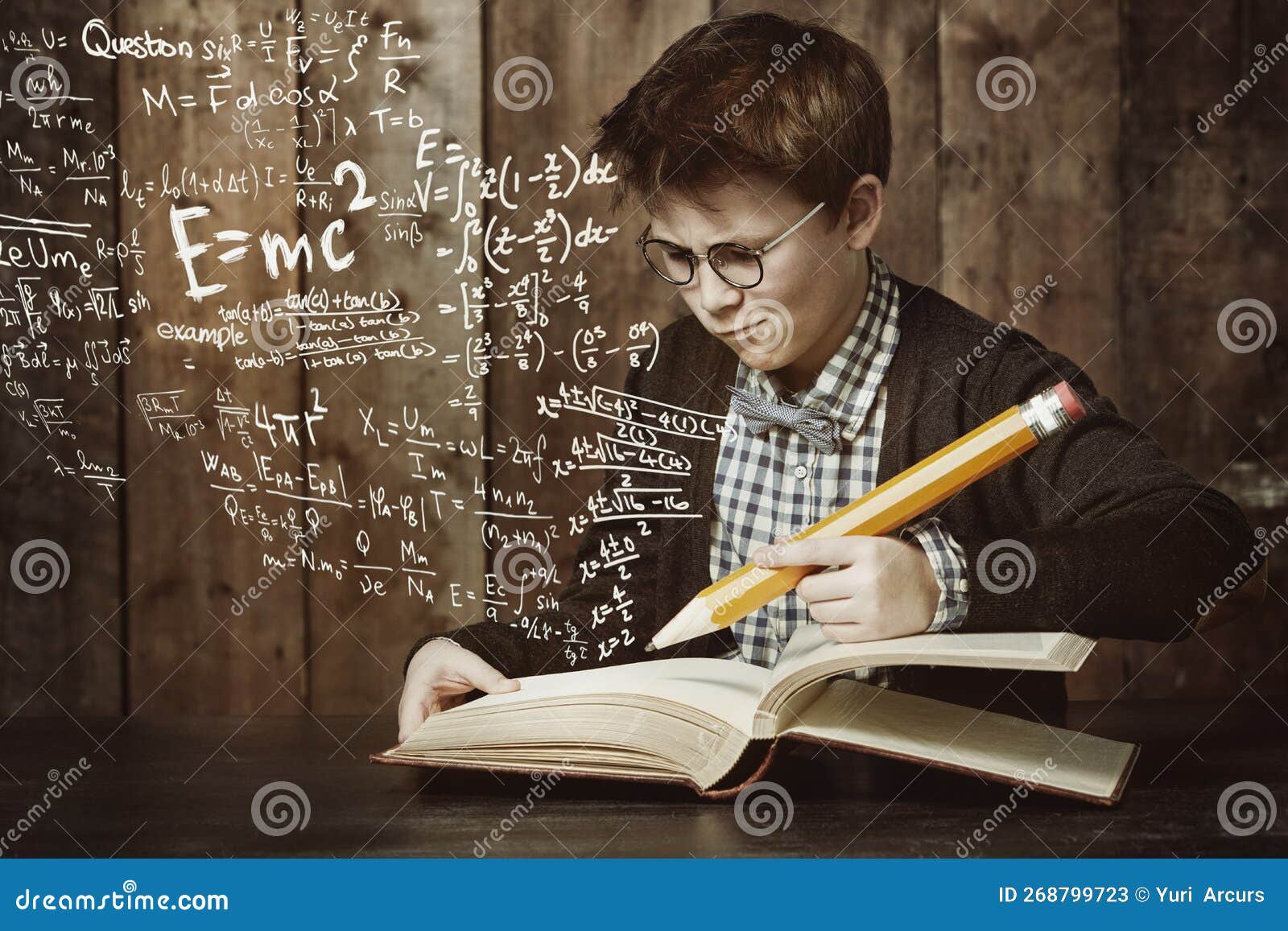 Hmm, this is a Tricky Problem...a Young Boy Doing His Maths Homework ...