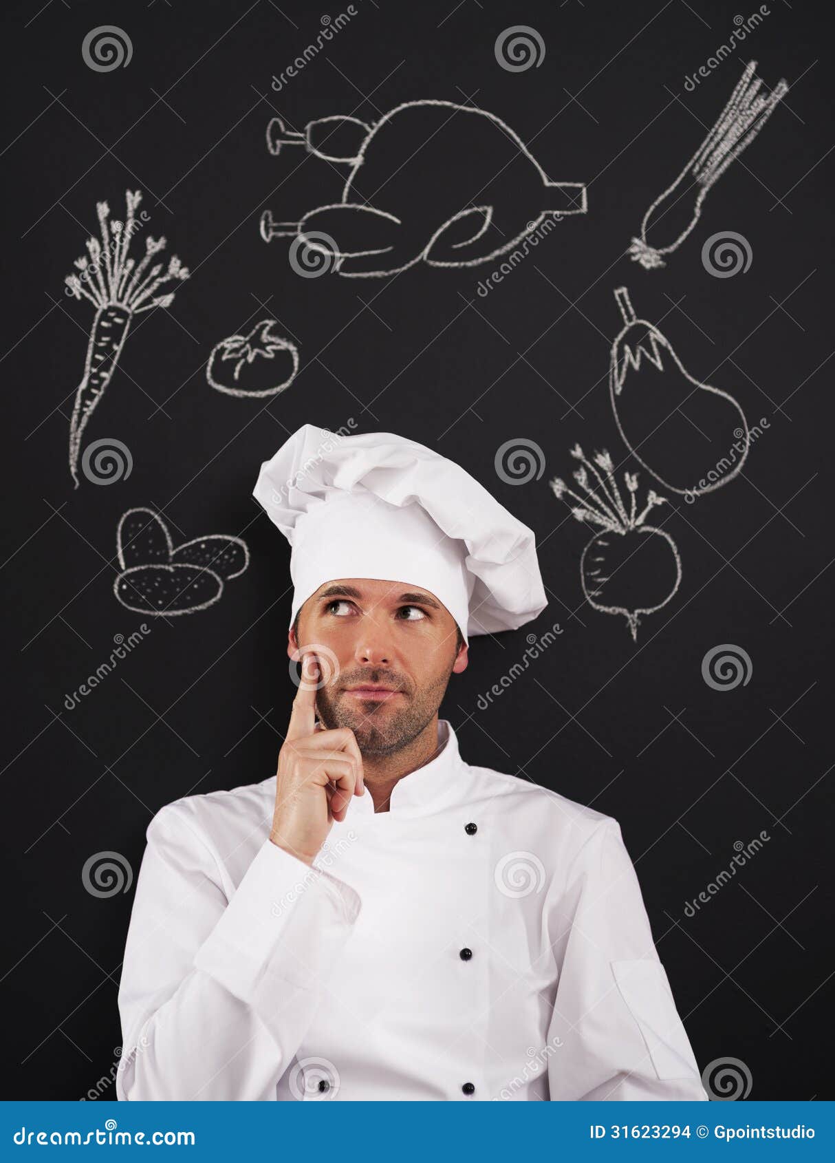 Hmmm... What can I cook? stock photo. Image of hand, blackboard - 31623294