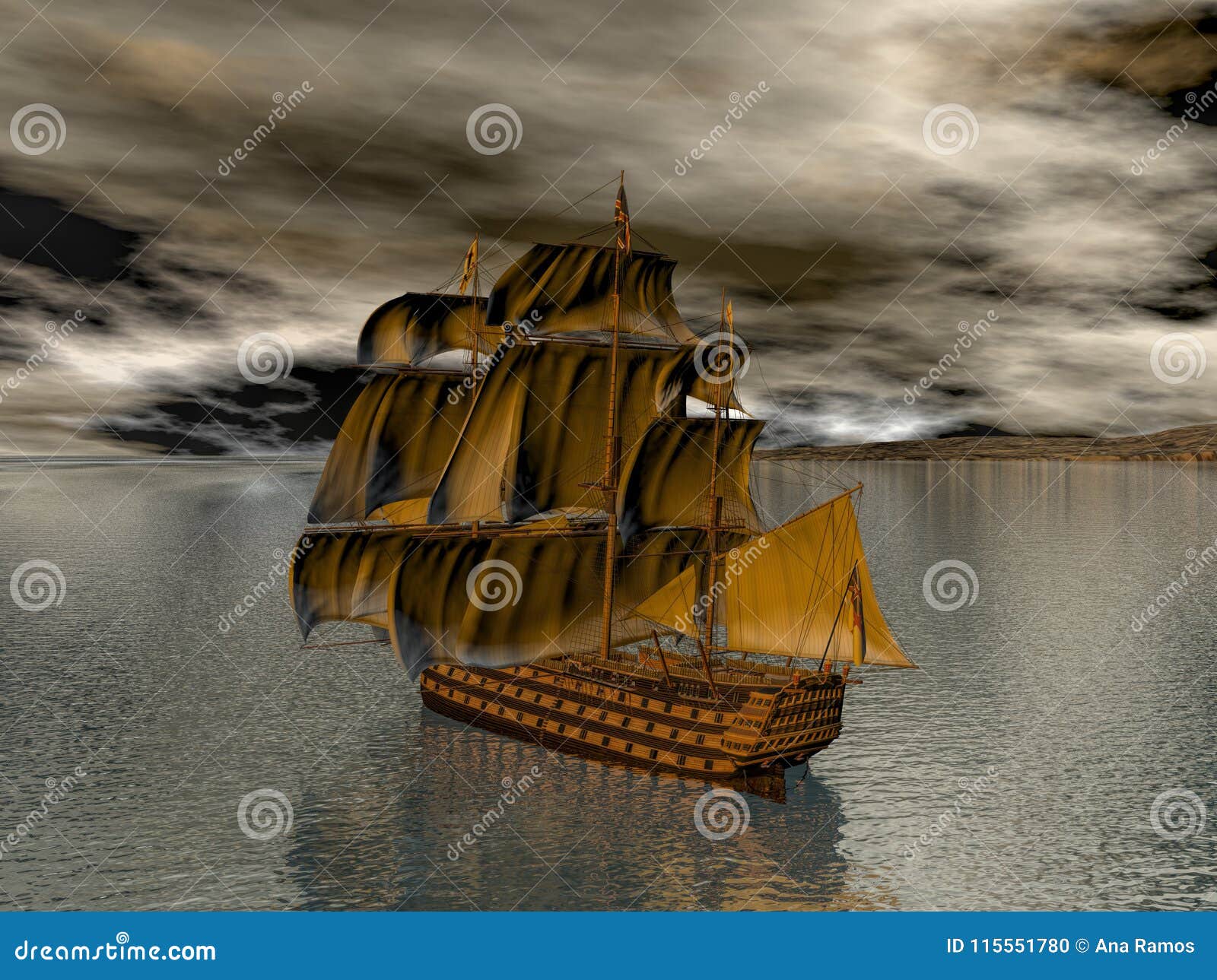 HMS Victory Ship with British Flags Stock Illustration - Illustration ...