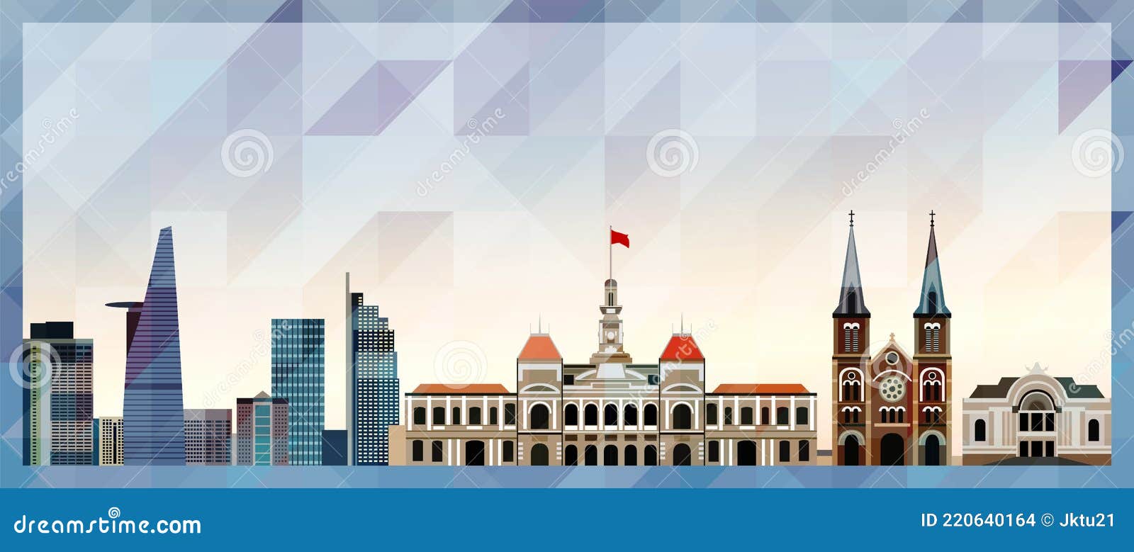 Ho Chi Minh City Skyline Vector Colorful Poster on Beautiful Triangular ...