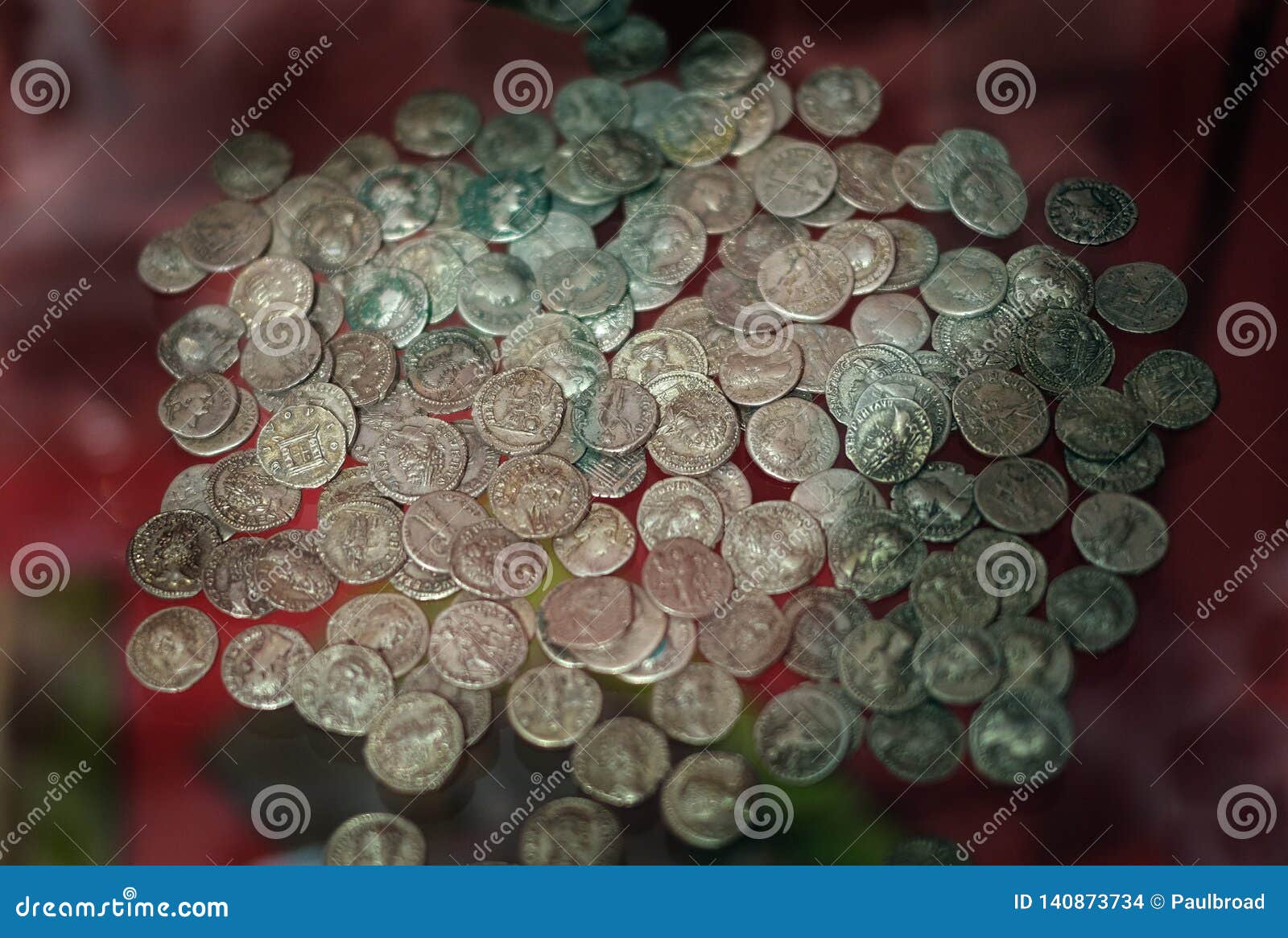 Hoard of Roman Silver Coins on Display. Stock Photo - Image of spend ...