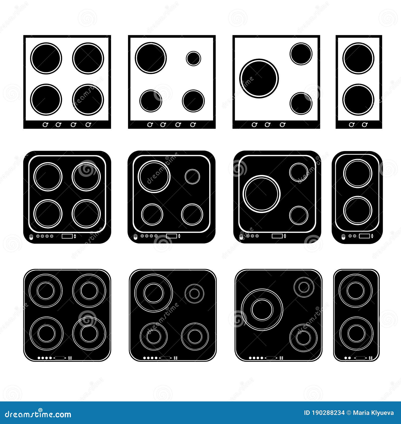 Hob with Hobs. Set of Electric Hobs Black White. 2 3 and 4 Rings ...