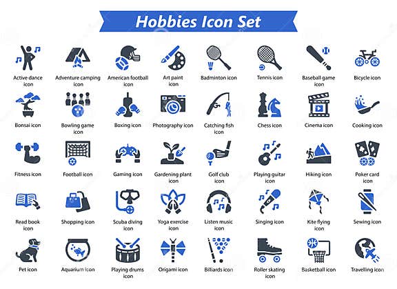 Hobbies Blue Icon Set stock vector. Illustration of game - 353385038