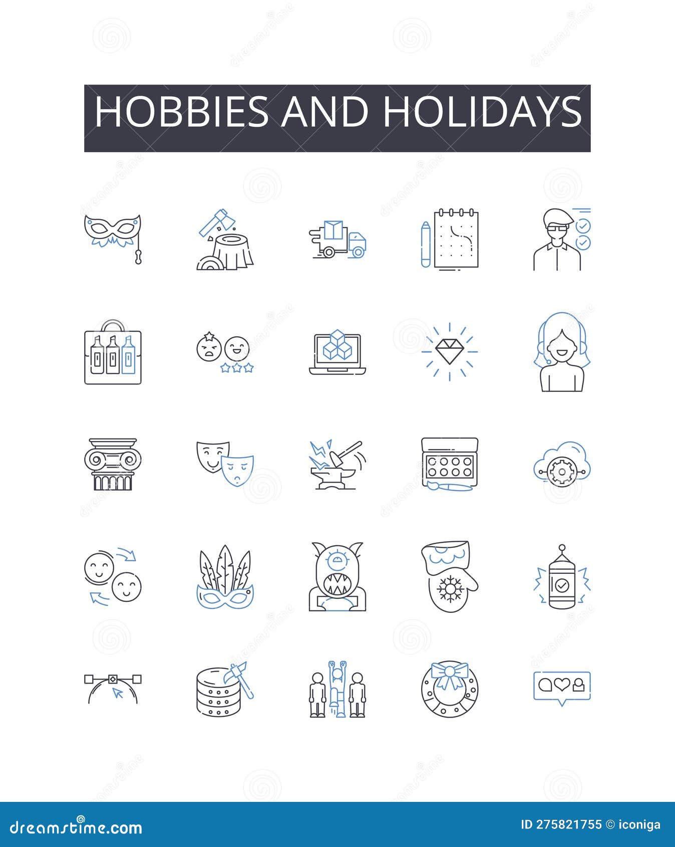 Hobbies and Holidays Line Icons Collection. Pastimes, Leisure ... Hobbies and Holidays Line Icons Collection. Pastimes, Leisure ...