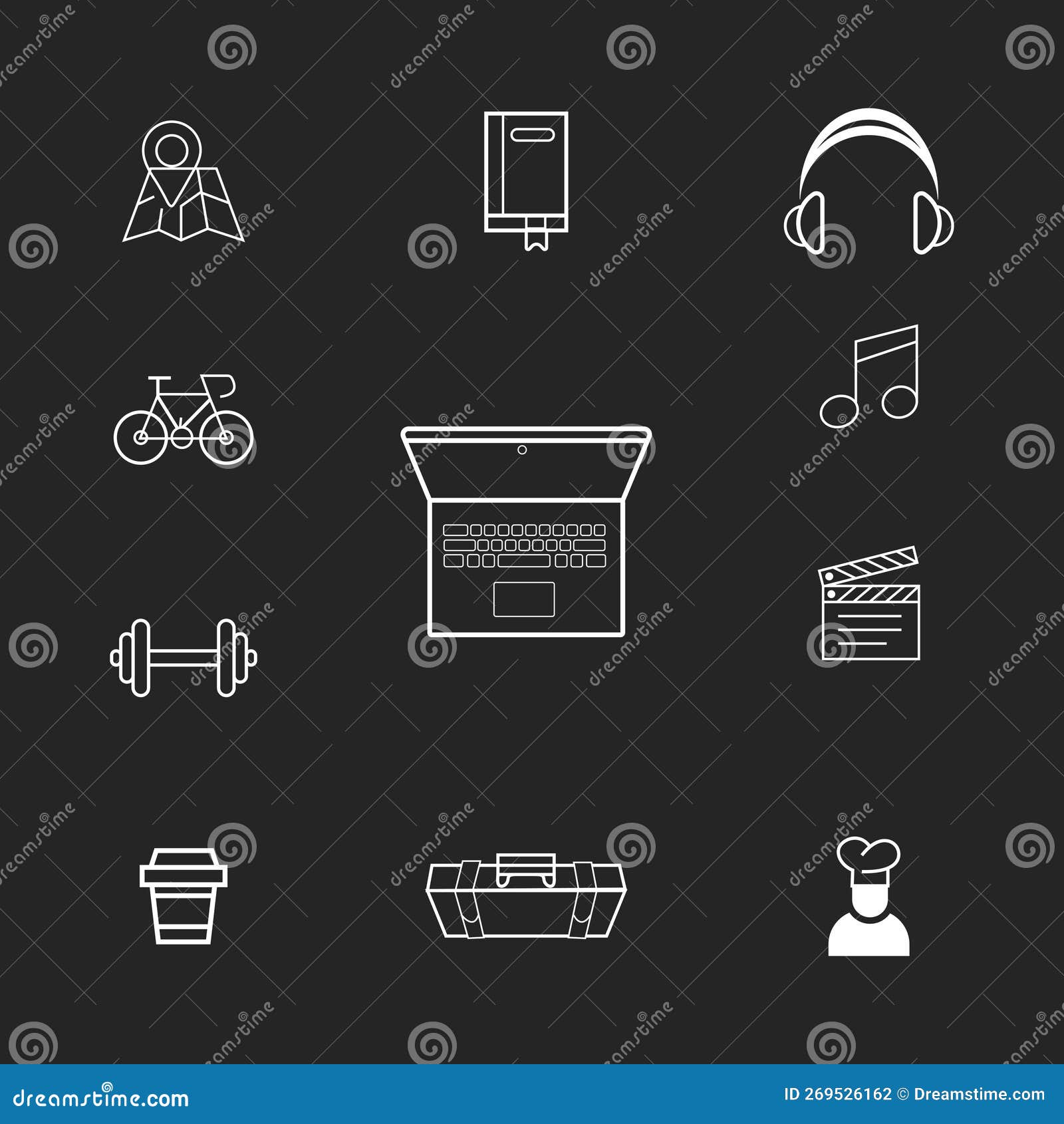 Hobbies Icons Set Editable Vector Stroke Silhouette Stock Vector ...